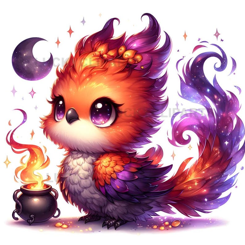 Baby Phoenix Clipart | Cute Magical Fire Bird, Fantasy Creature Digital ...
