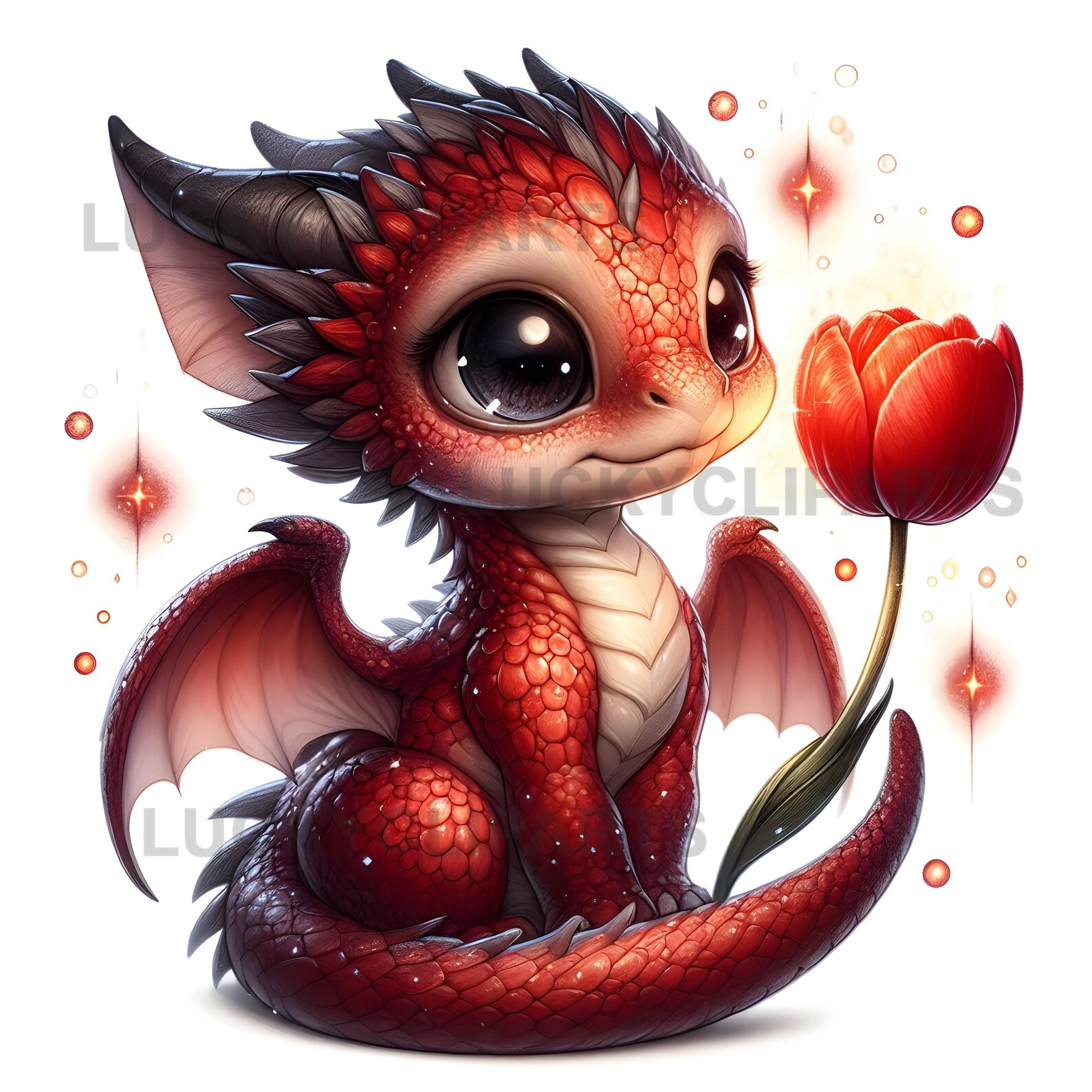 Baby Dragon Clipart Bundle Red Tulip Dragon Flower 10 JPEG Bundle, Cute ...