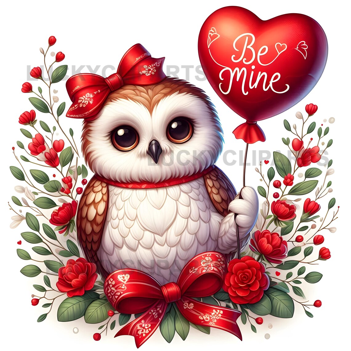 Valentine Owl Clipart | Heart Balloons and Roses JPEG| Love Birds ...