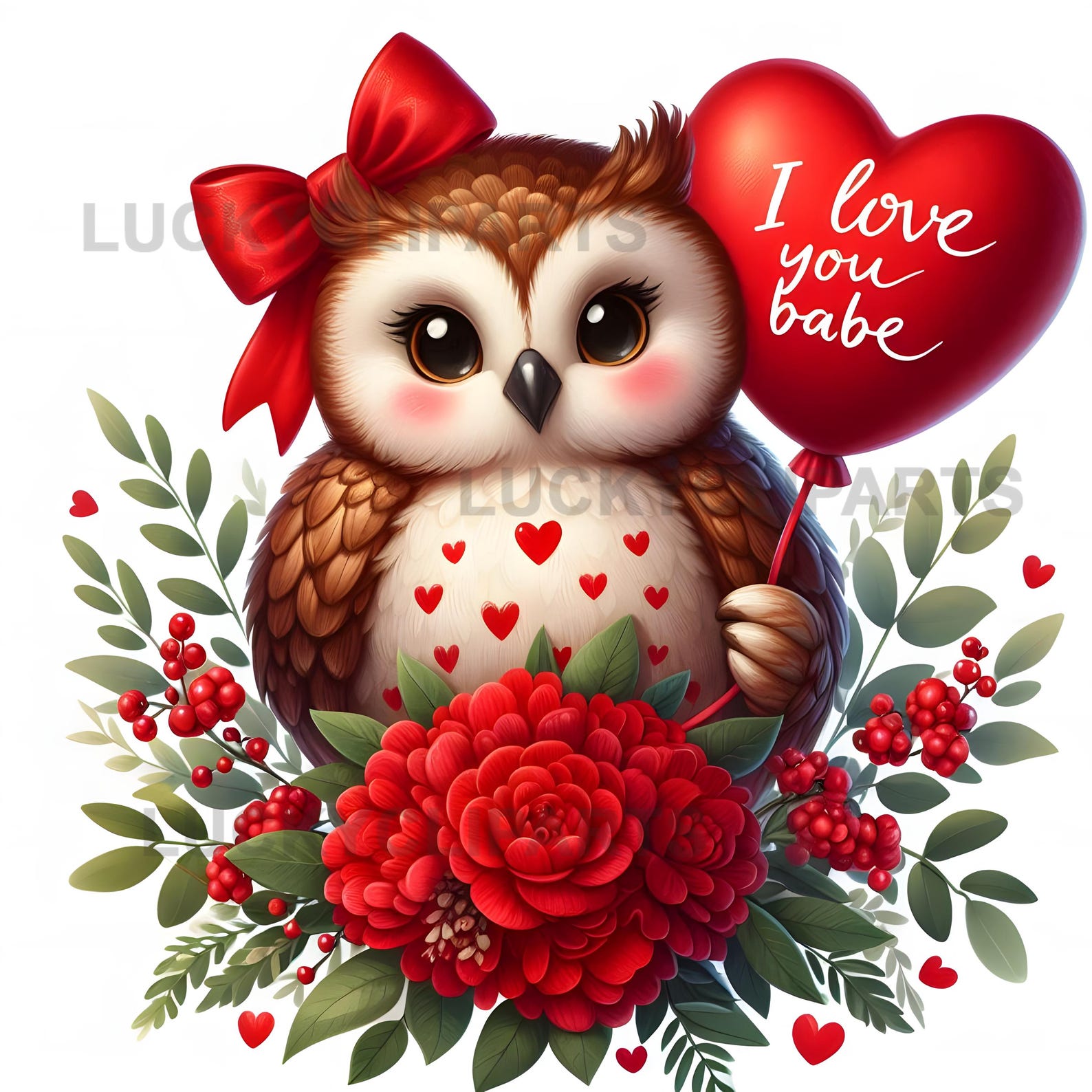 Valentine Owl Clipart | Heart Balloons and Roses JPEG| Love Birds ...