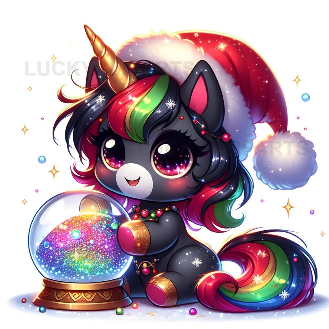 Christmas Black Unicorn Clipart Set of 10 JPEG, Cute Holiday Unicorn ...