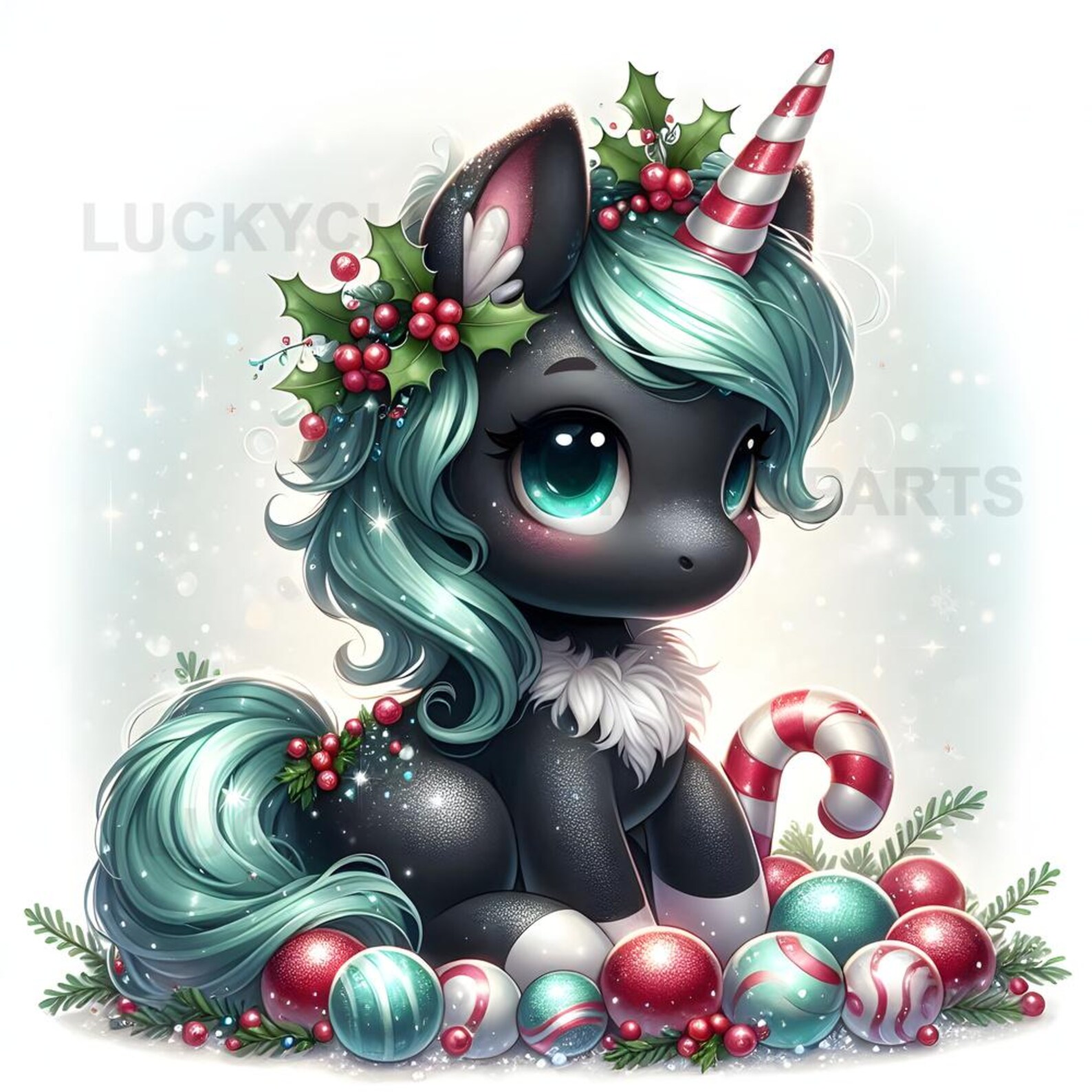 Christmas Black Unicorn Clipart Set of 10, Cute Holiday Unicorns With ...