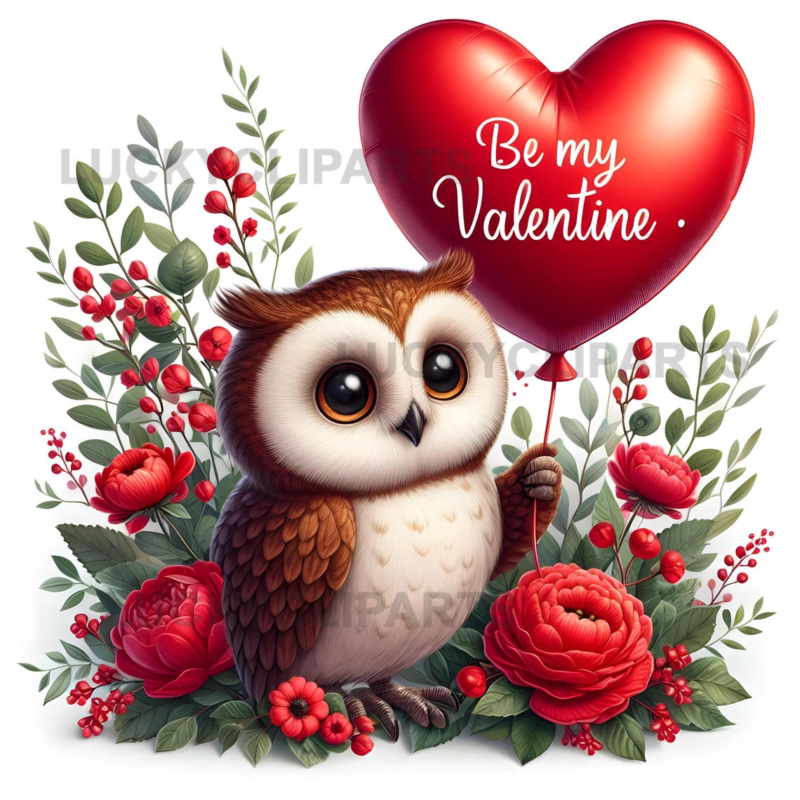 Valentine Owl Clipart | Heart Balloons and Roses JPEG| Love Birds ...