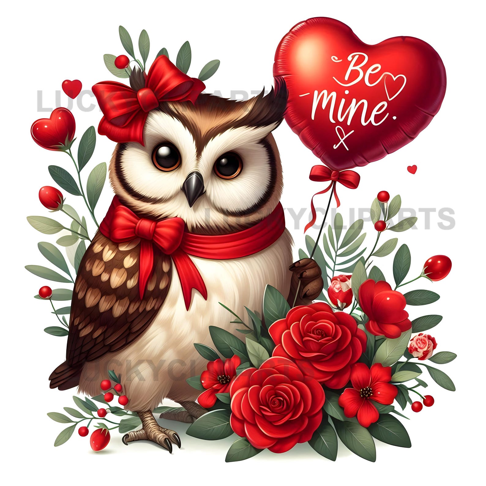 Valentine Owl Clipart | Heart Balloons and Roses JPEG| Love Birds ...