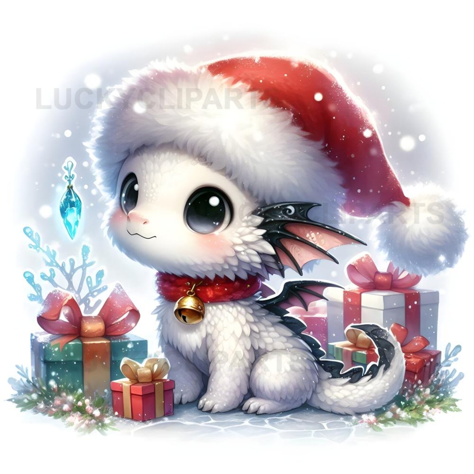 Christmas Baby Dragon Clipart JPEG Bundle of 10, Cute Chibi Holiday ...