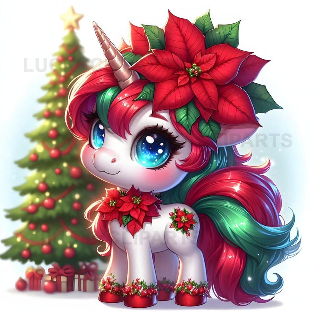 Christmas Unicorn Clipart Set of 10 JPEG, Cute Holiday Unicorn ...