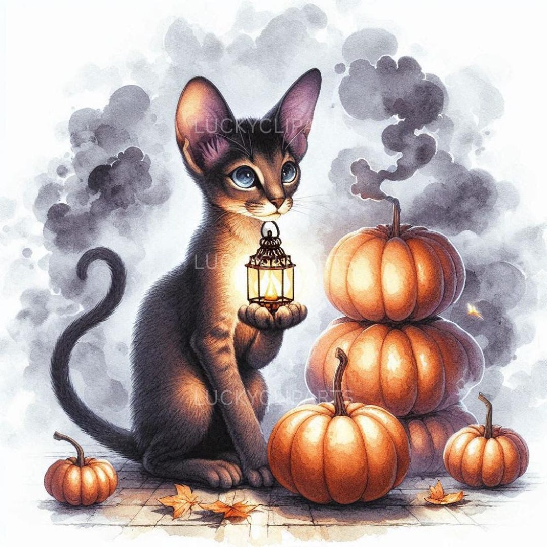 Halloween Cat Clipart Bundle, Set of 10 JPEG, Cute Witch Ghost Skeleton ...