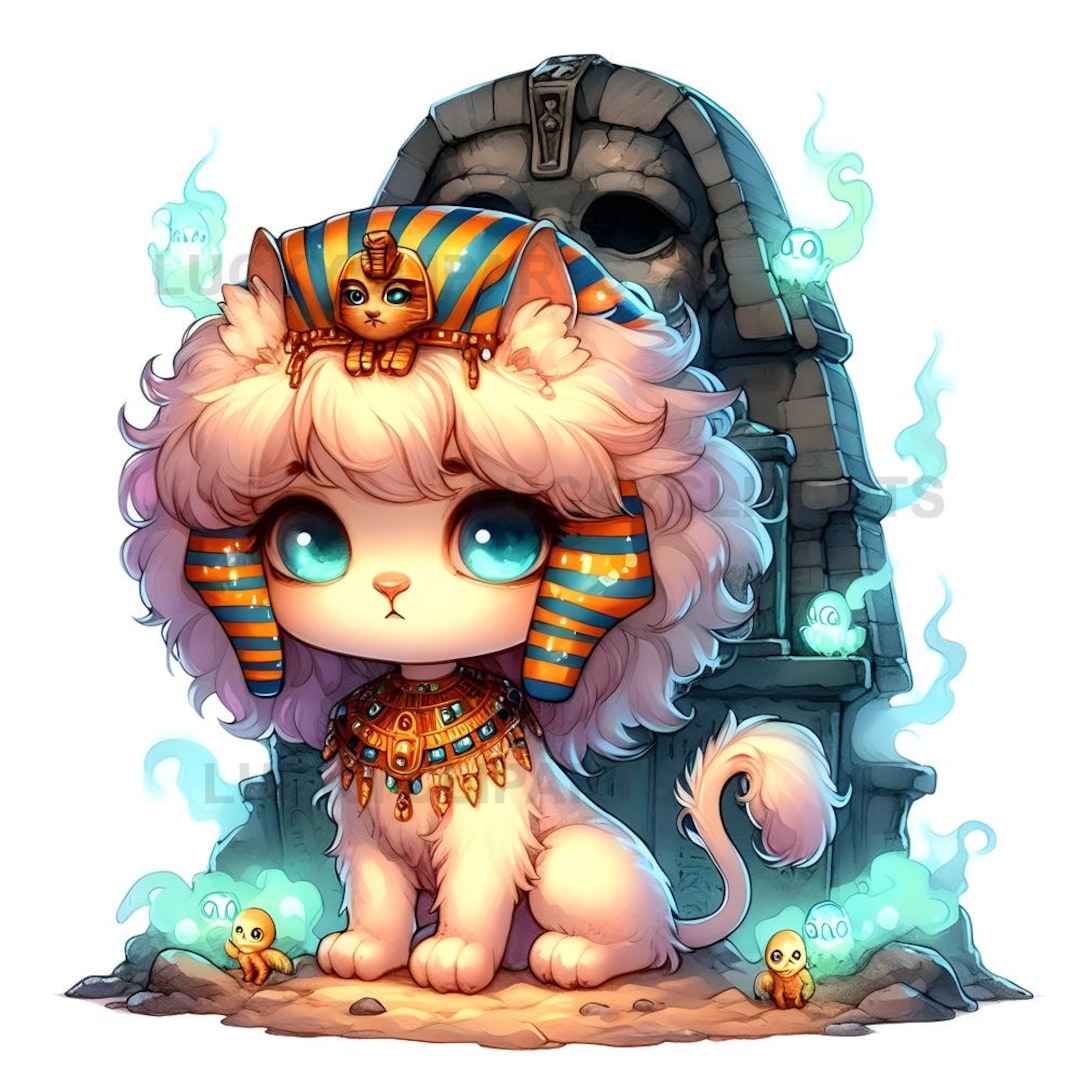 Cute Baby Sphinx Clipart – Chibi Mythical Creature Halloween Fantasy ...