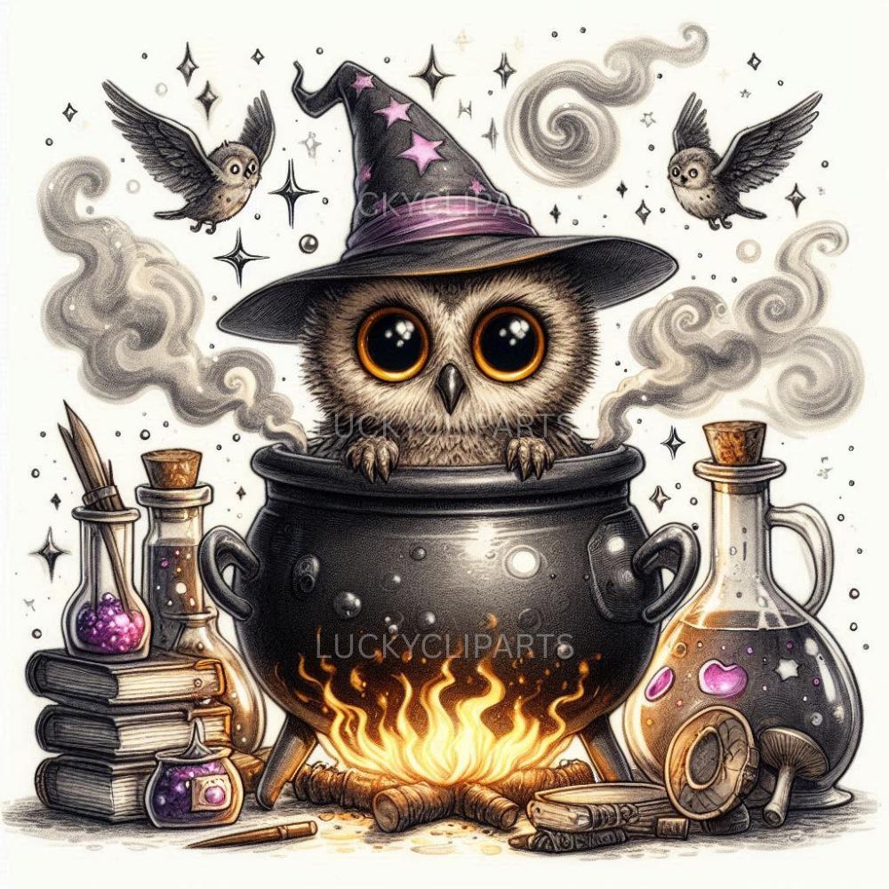 10 Cute Spooky Owl Halloween Clipart, Set of 10 JPEG, 300 DPI Gothic ...