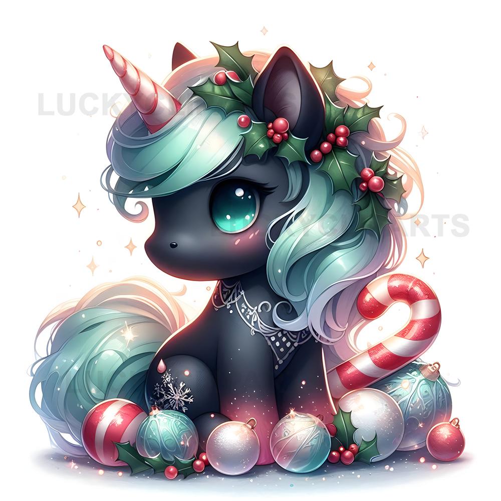 Christmas Black Unicorn Clipart Set of 10, Cute Holiday Unicorns With ...