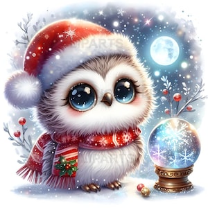 Santa Owl Clipart Christmas | Cute Holiday Owl Illustrations ...