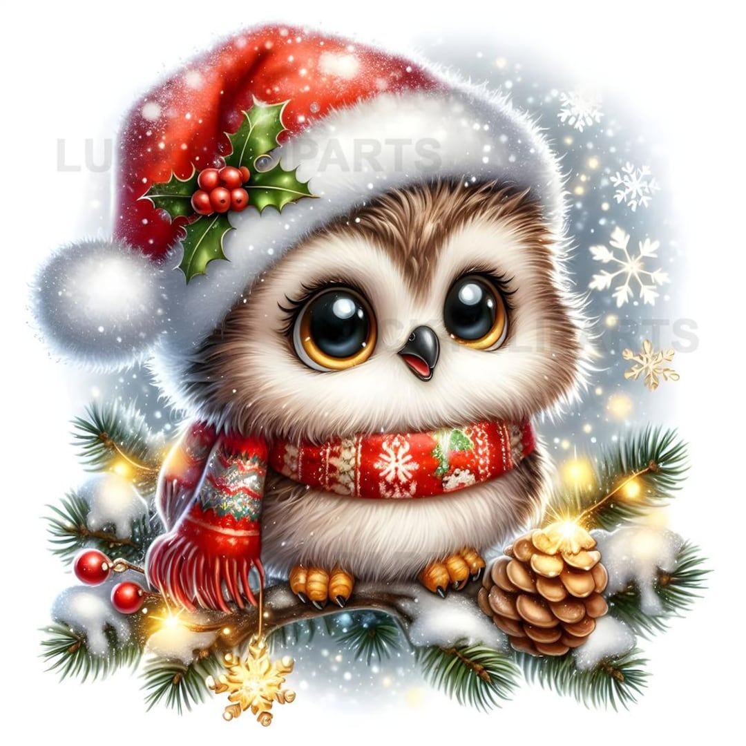 Santa Owl Clipart Christmas | Cute Holiday Owl Illustrations ...