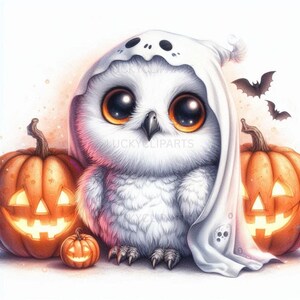 10 Cute Spooky Owl Halloween Clipart, Set of 10 JPEG, 300 DPI Gothic ...
