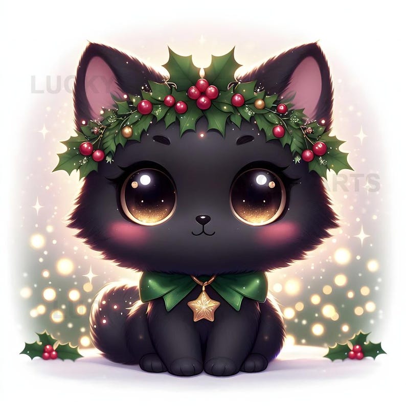 Christmas Cat Clipart Set of 10 JPEG, Cute Holiday Kitten Illustrations ...