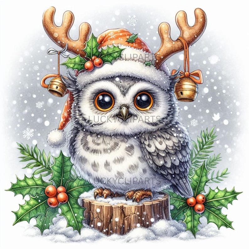 Christmas Owl Clipart Bundle | Cute Winter Owl JPEG | Holiday Bird Art ...