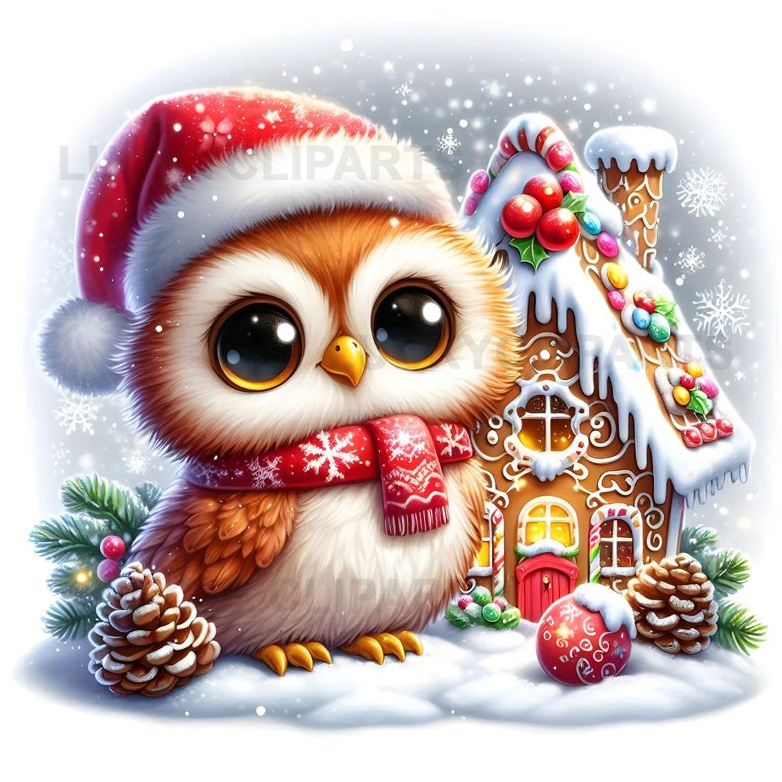 Santa Owl Clipart Christmas | Cute Holiday Owl Illustrations ...