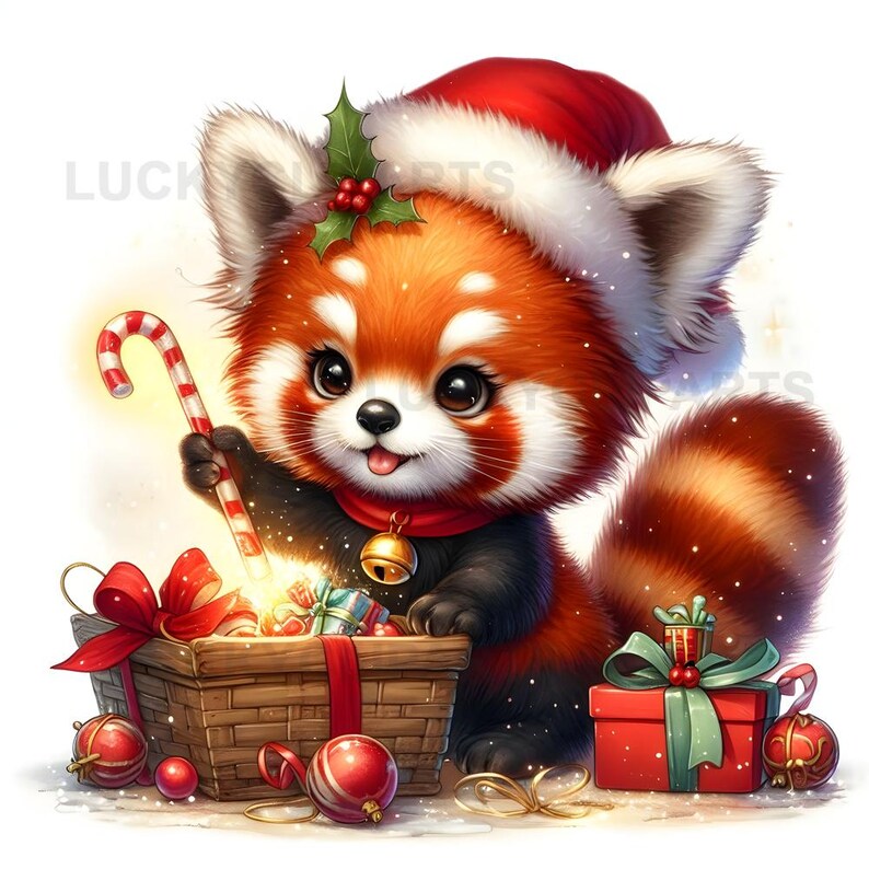 Christmas Baby Red Panda Clipart JPEG Bundle of 10, Cute Chibi Animal ...