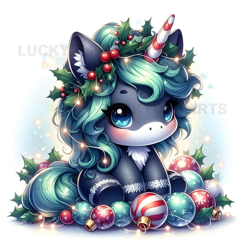 Christmas Unicorn Clipart Set of 10, Cute Holiday Unicorns, Festive ...