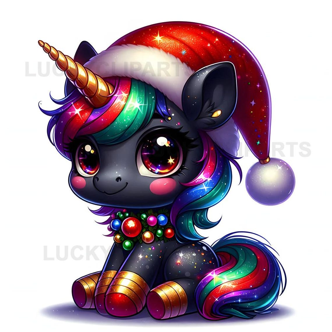 Christmas Black Unicorn Clipart Set of 10 JPEG, Cute Holiday Unicorn ...