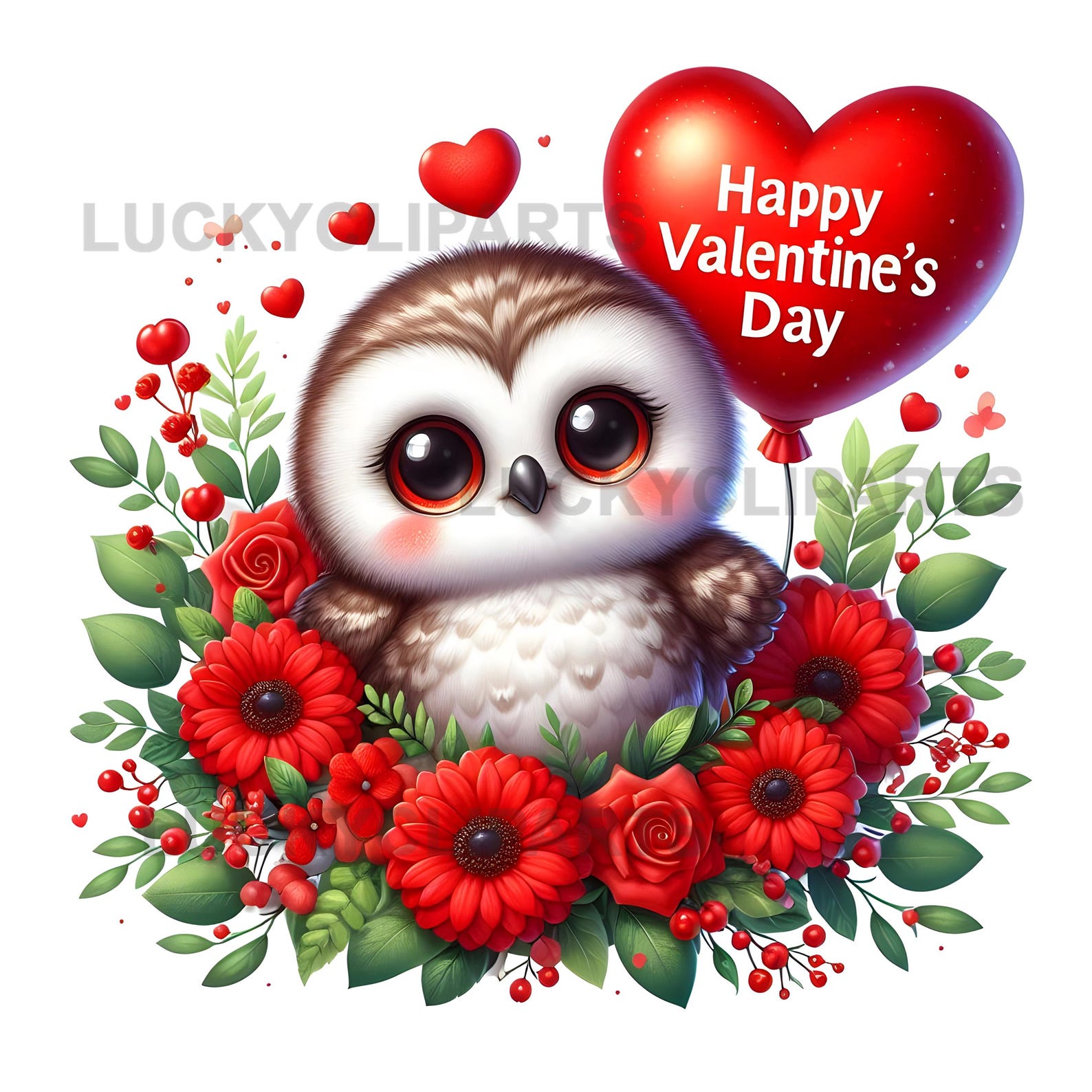Valentine Owl Clipart | Heart Balloons and Roses JPEG| Love Birds ...