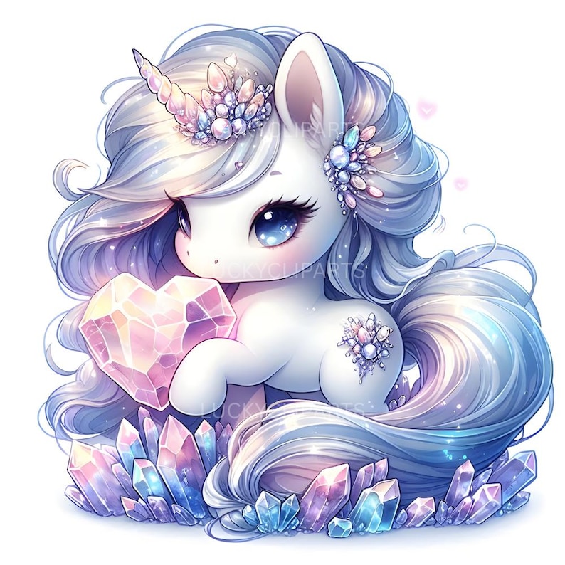 Crystal Guardians Unicorn Clipart | Pastel Kawaii Unicorns With Gems ...