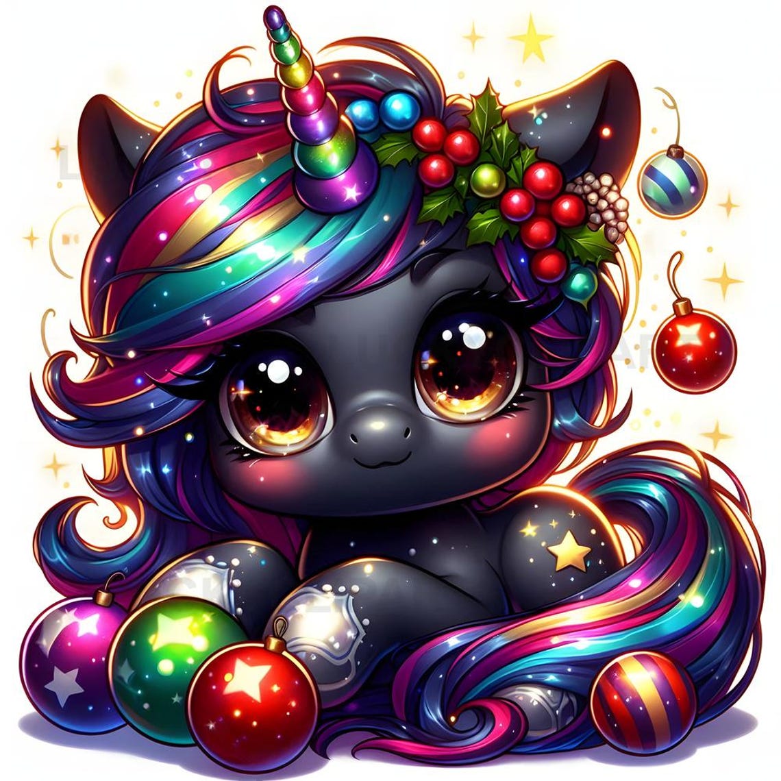 Christmas Black Unicorn Clipart Set of 10 JPEG, Cute Holiday Unicorn ...