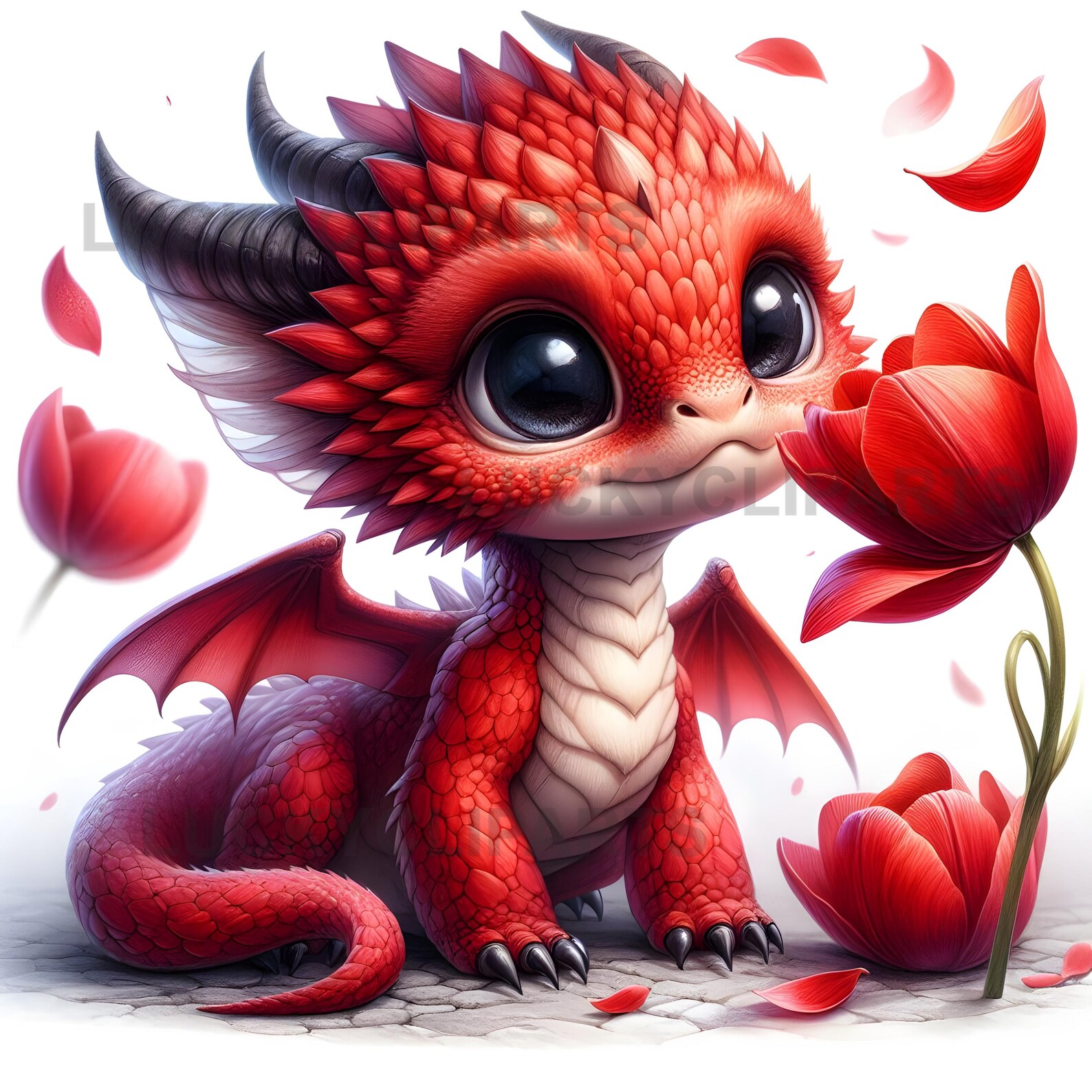 Baby Dragon Clipart Bundle Red Tulip Dragon Flower 10 JPEG Bundle, Cute ...