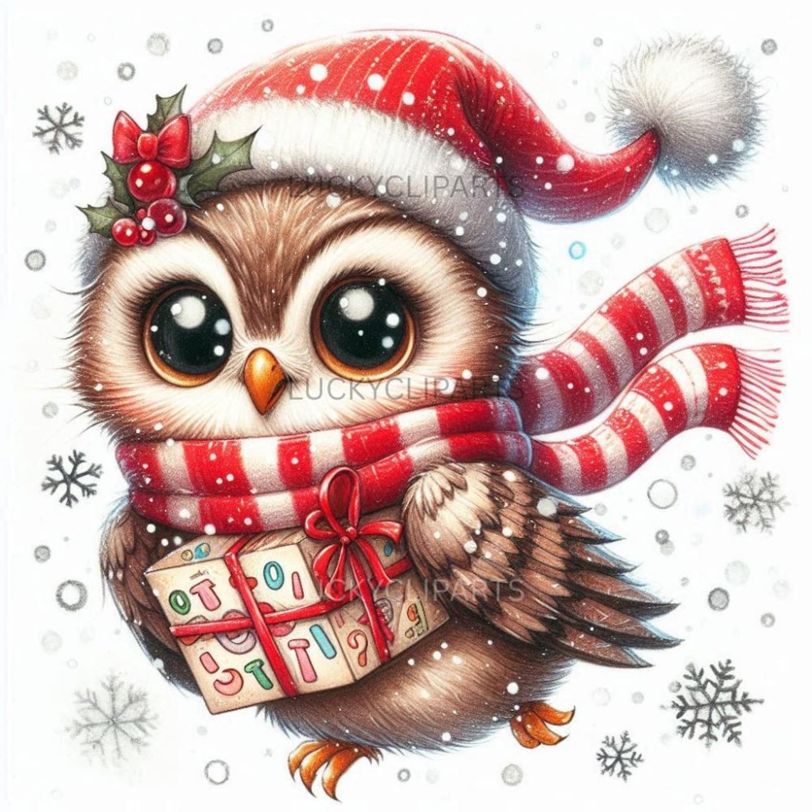 Christmas Owl Clipart Bundle | Cute Winter Owl JPEG | Holiday Bird Art ...