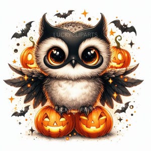 10 Cute Spooky Owl Halloween Clipart, Set of 10 JPEG, 300 DPI Gothic ...