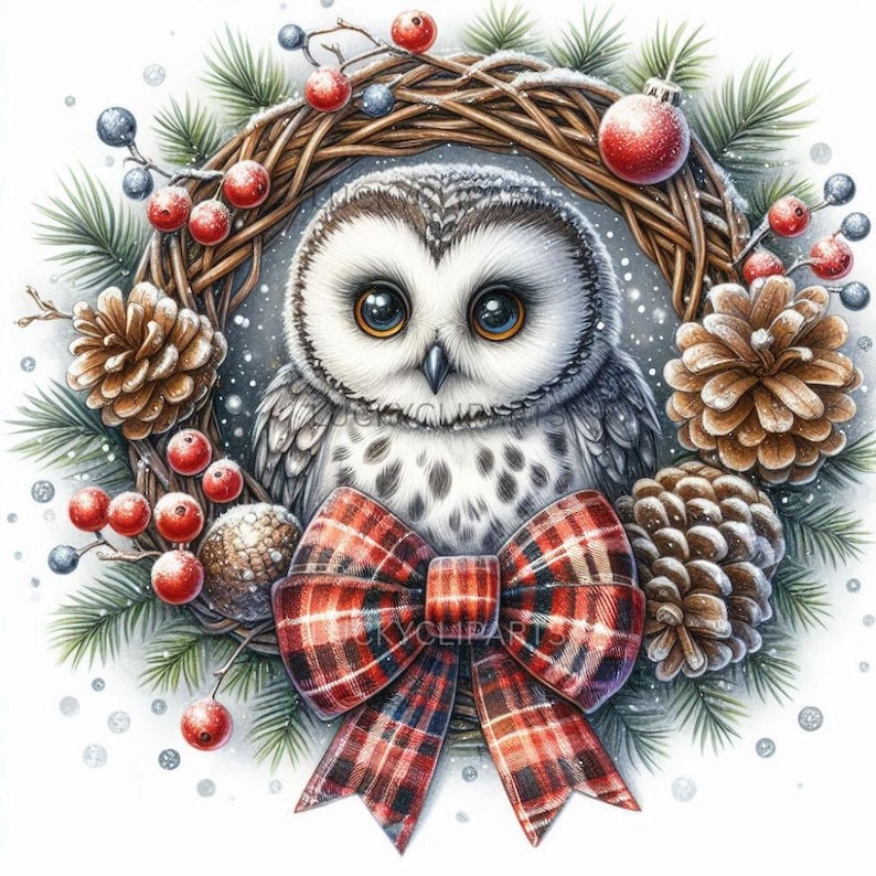 Christmas Owl Clipart Bundle | Cute Winter Owl JPEG | Holiday Bird Art ...