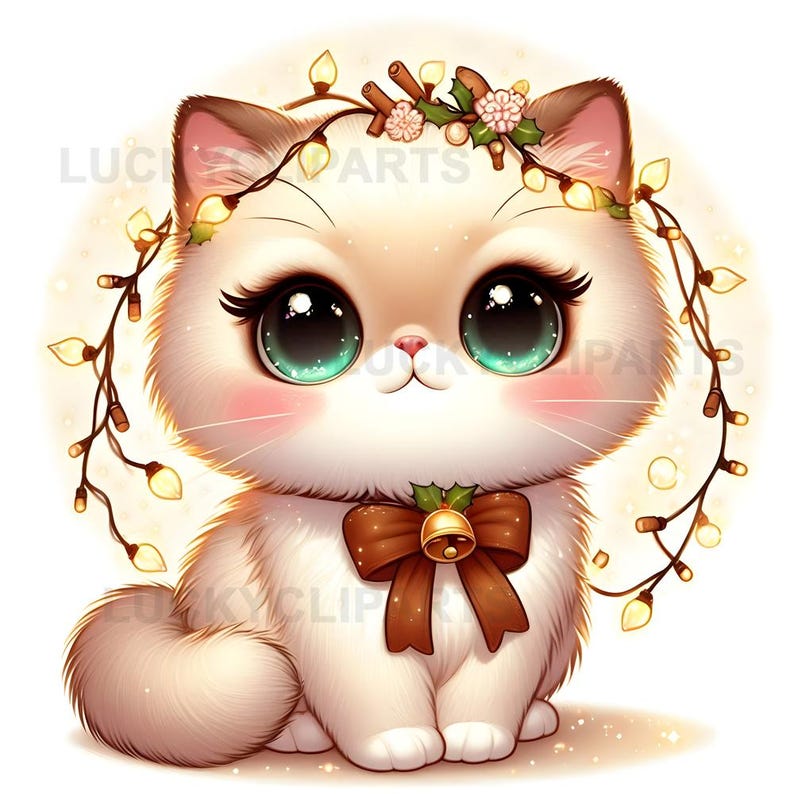 Christmas Cat Clipart Set of 10 JPEG, Cute Holiday Kitty Illustrations ...