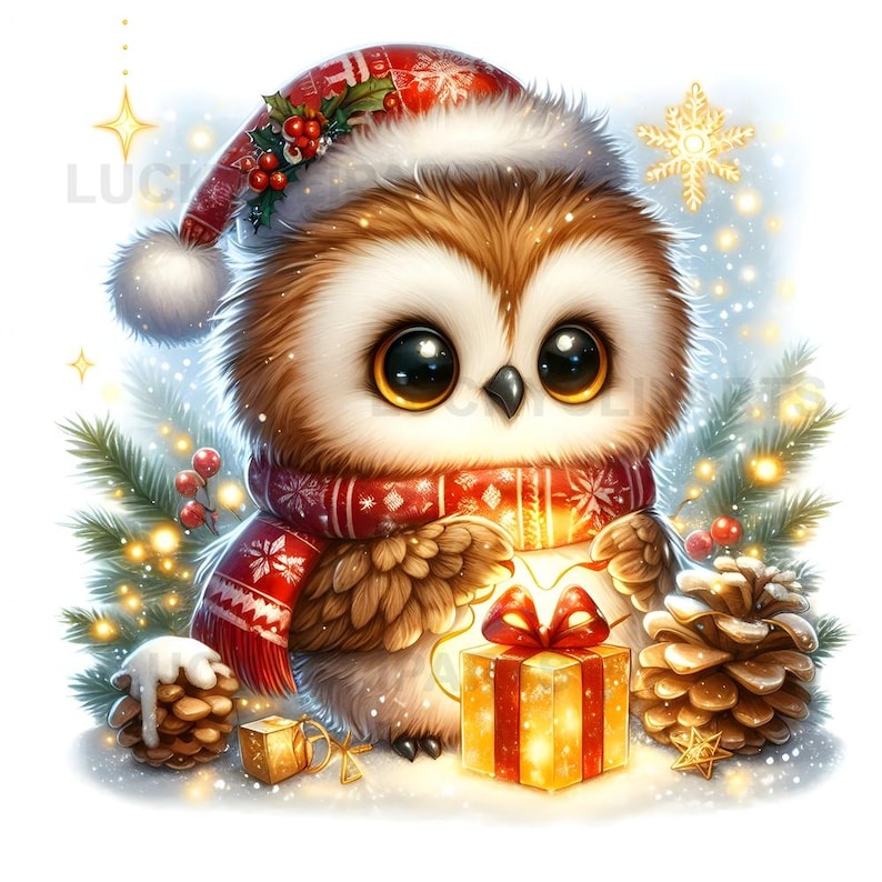 Santa Owl Clipart Christmas | Cute Holiday Owl Illustrations ...