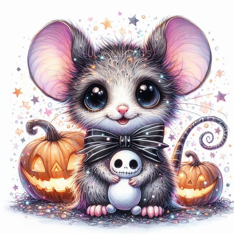 Halloween Mouse Clipart Bundle, Cute Spooky Mouse JPEG, Pumpkin Bat ...