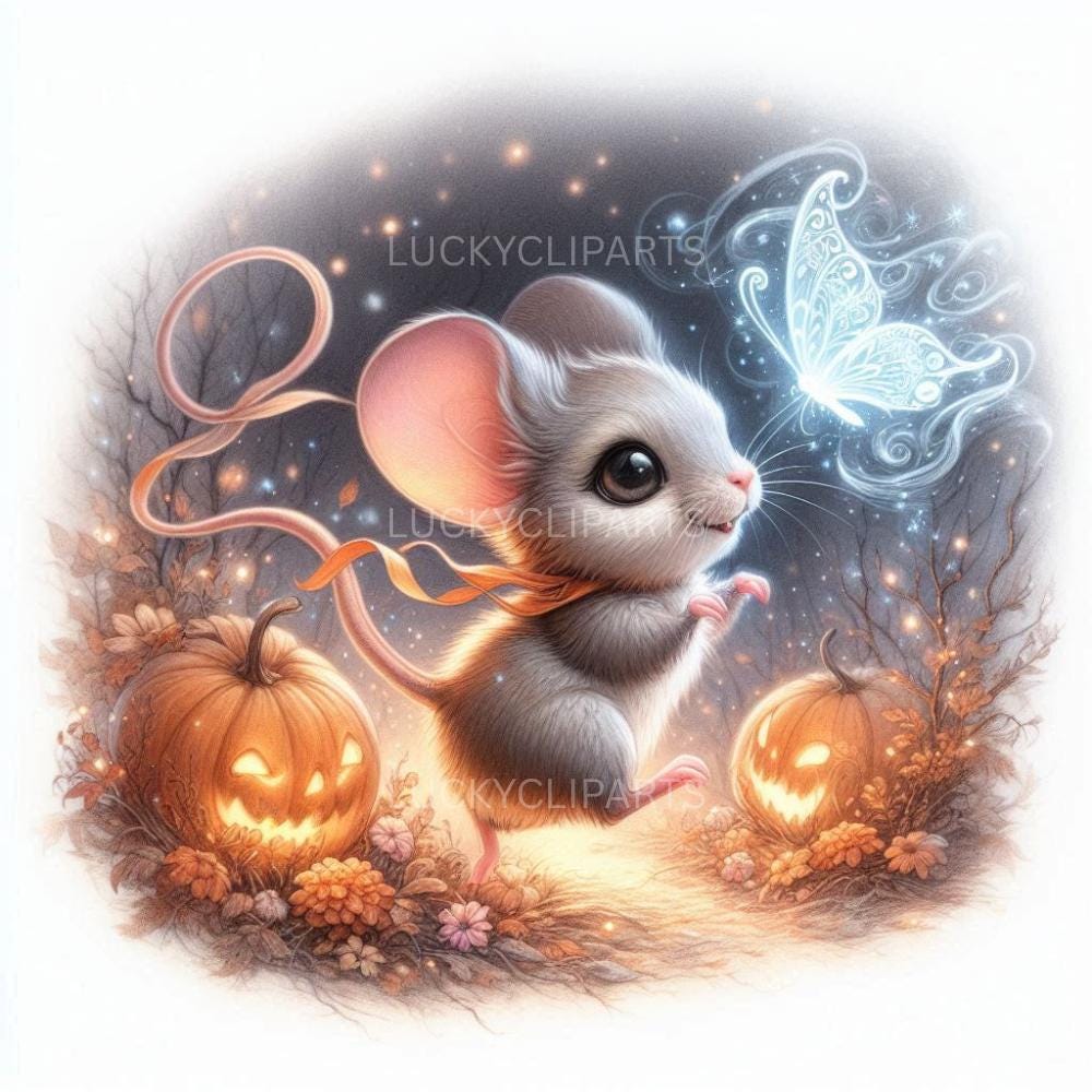 Halloween Mouse Clipart Bundle, Cute Spooky Mouse JPEG, Pumpkin Bat ...