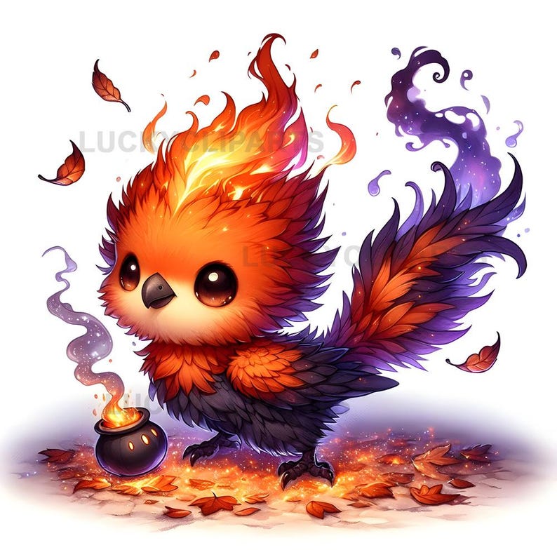 Baby Phoenix Clipart | Cute Magical Fire Bird, Fantasy Creature Digital ...