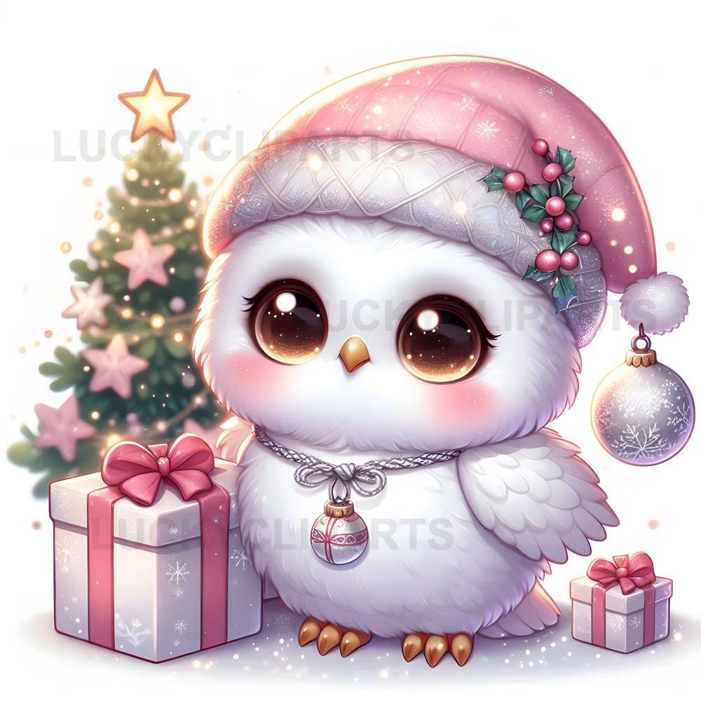 Christmas Owl Clipart Set of 10 JPEG, Cute Holiday Owl Illustrations ...