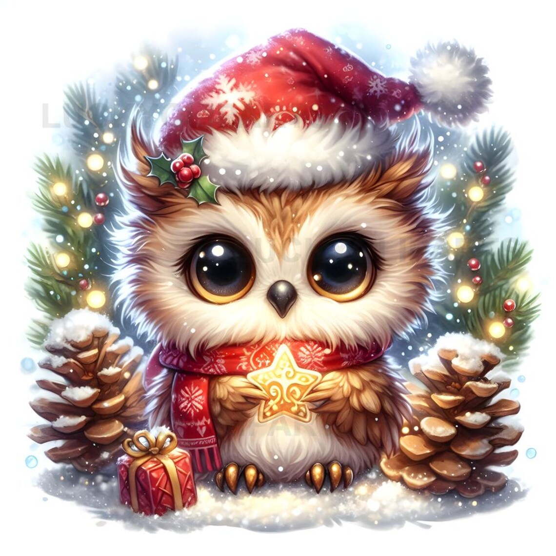 Santa Owl Clipart Christmas | Cute Holiday Owl Illustrations ...