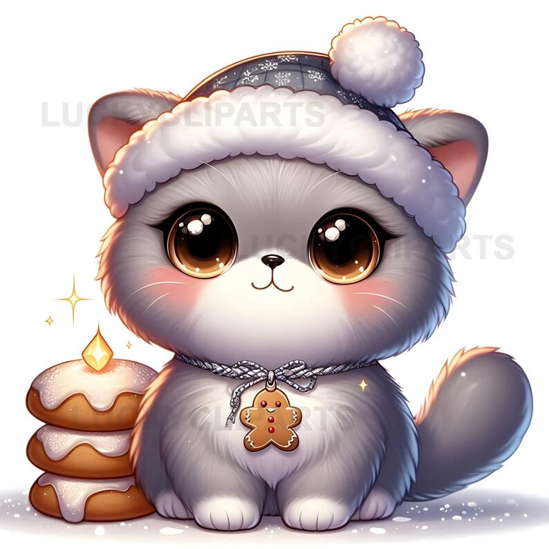 Christmas Cat Clipart Set of 10 JPEG, Cute Holiday Kitten Illustrations ...