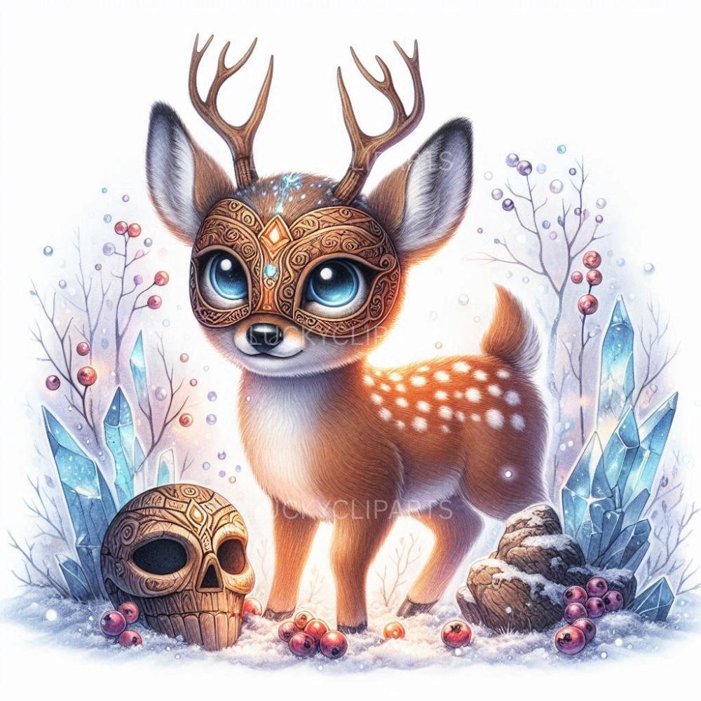 Christmas Winter Baby Deer Clipart, Cute Fawn JPEG Bundle, Snowy Forest ...
