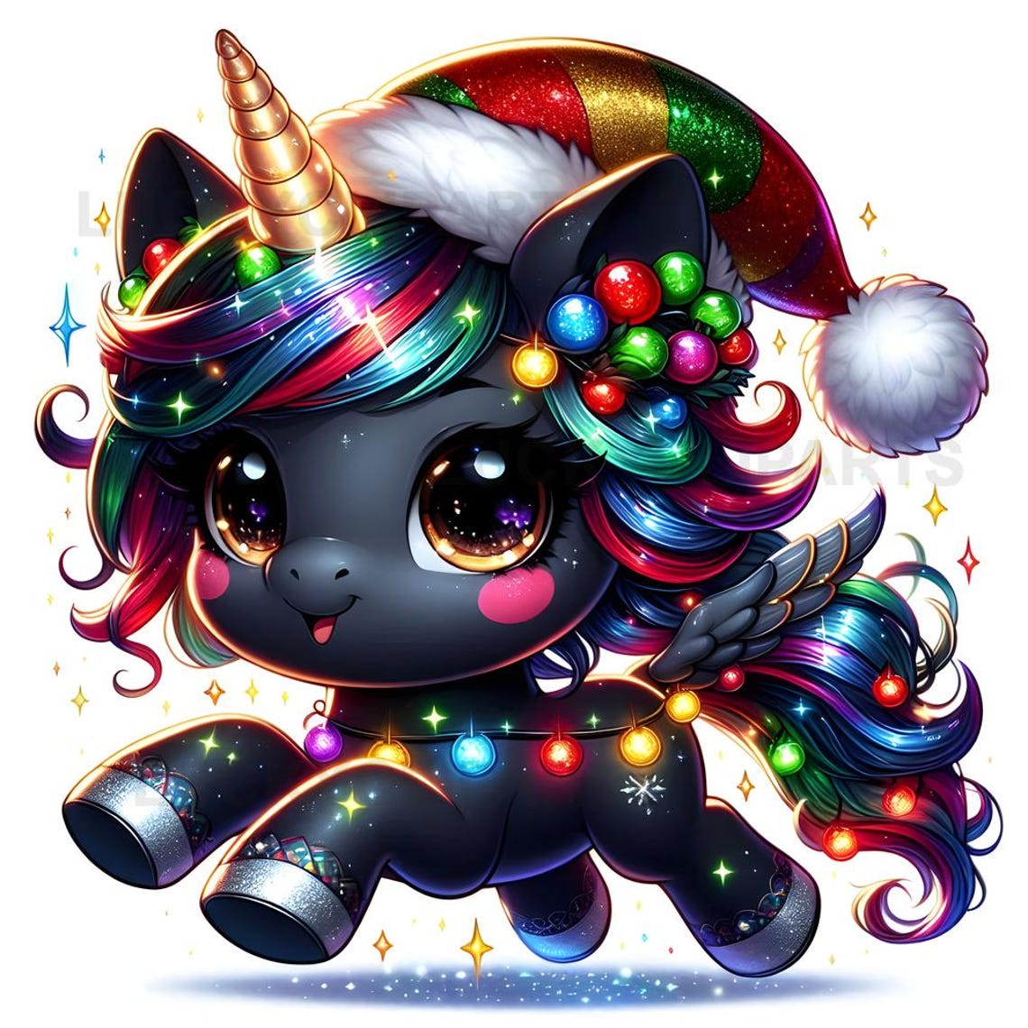 Christmas Black Unicorn Clipart Set of 10 JPEG, Cute Holiday Unicorn ...