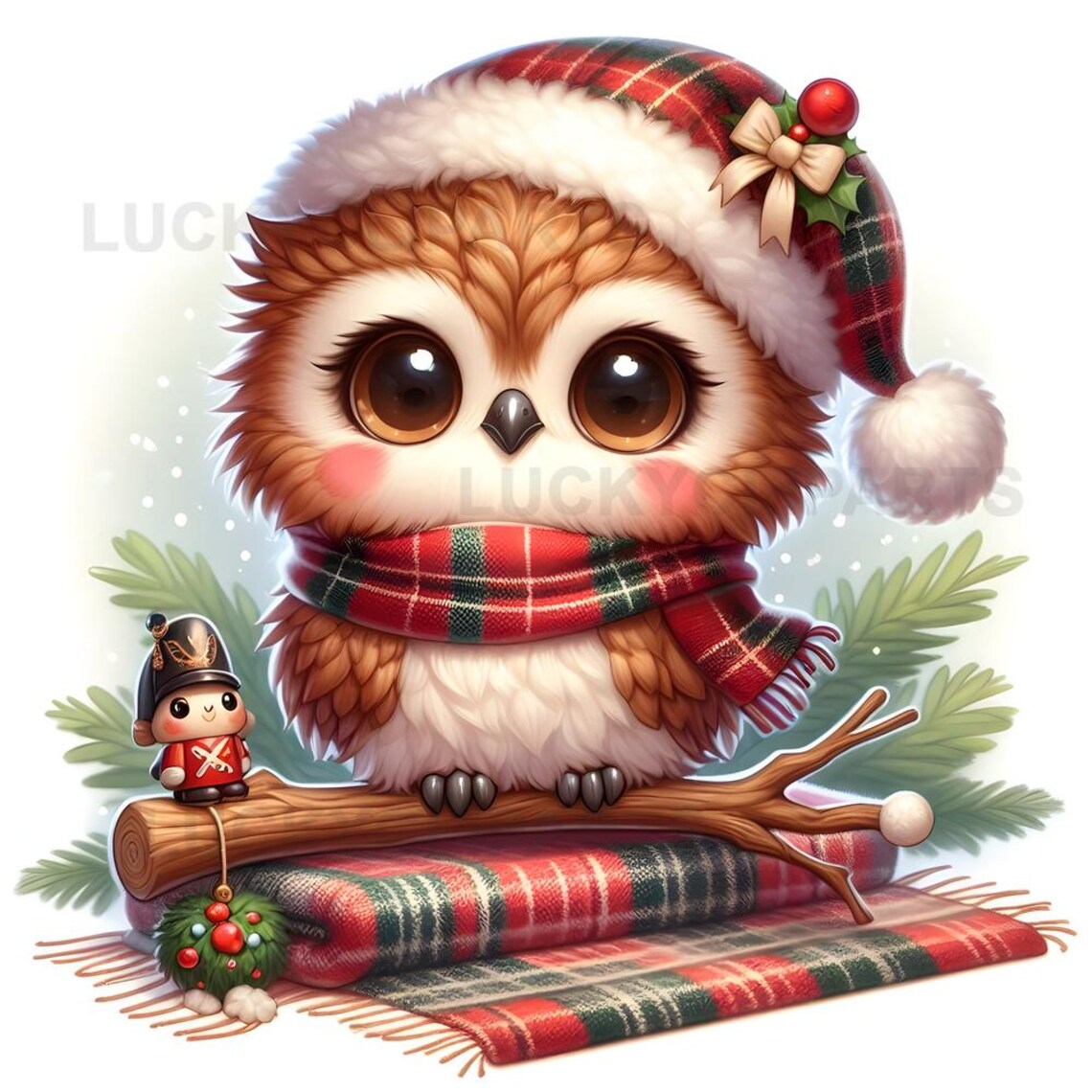 Christmas Owl Clipart Set of 10 JPEG, Cute Holiday Owl Illustrations ...