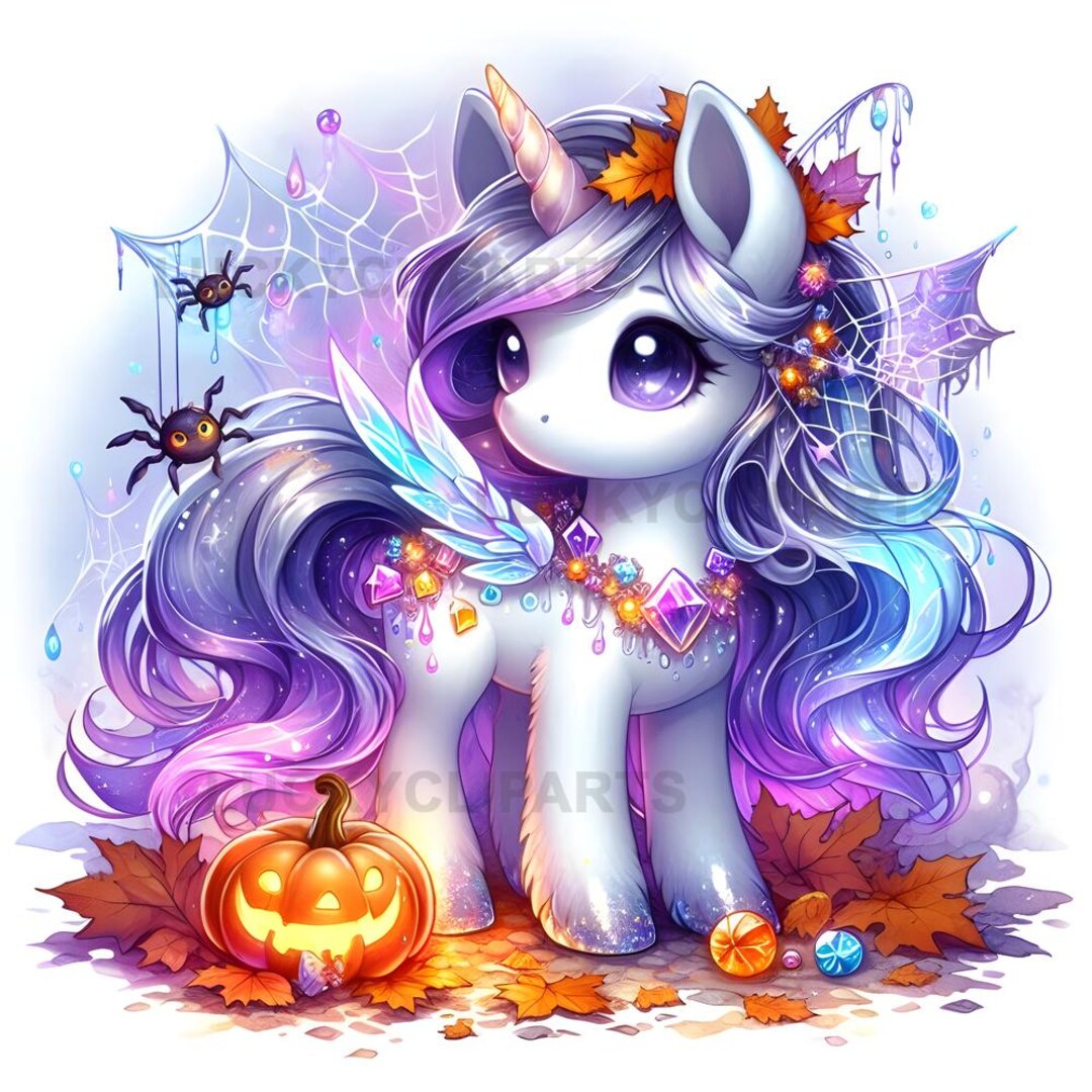 Enchanted Spiderwebs Unicorn Clipart – Cute Halloween Fantasy Horse ...
