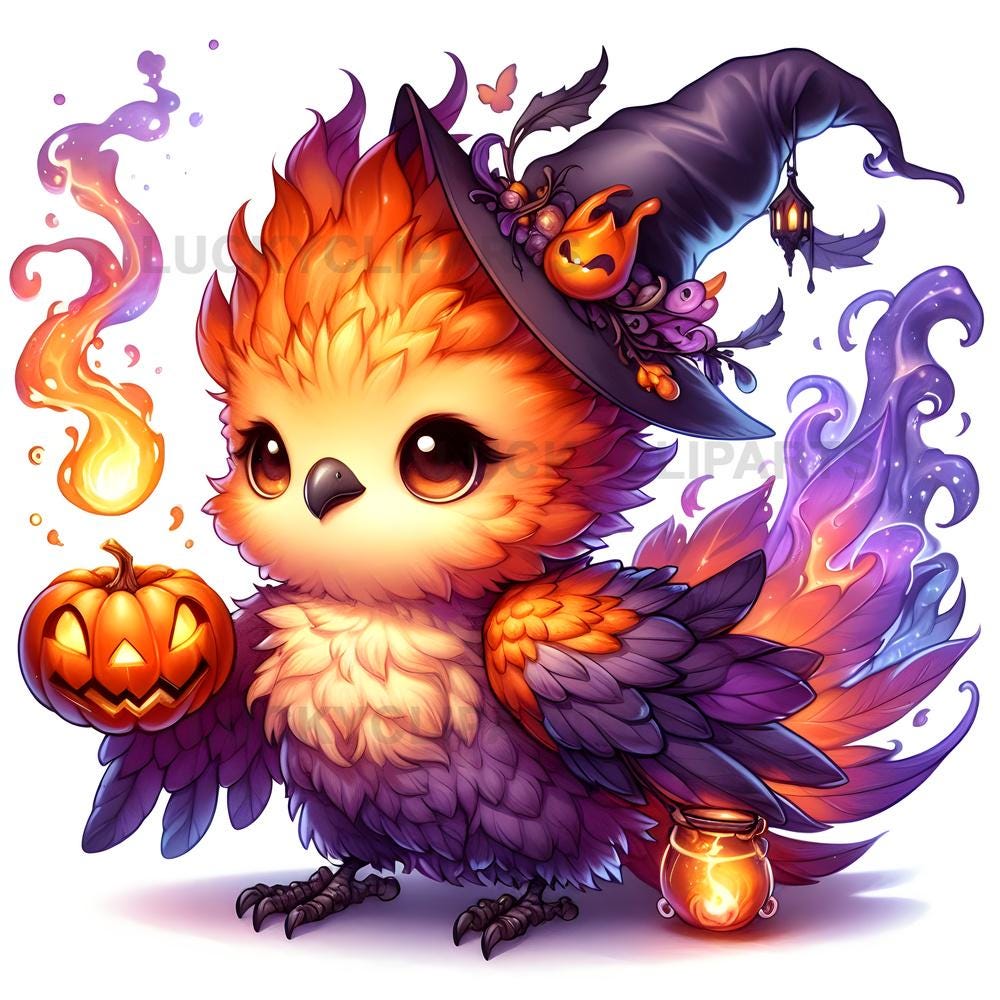 Baby Phoenix Clipart | Cute Magical Fire Bird, Fantasy Creature Digital ...