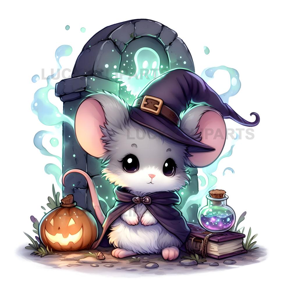 Halloween Witch Mouse Clipart | Cute Baby Mouse With Pumpkin, Spooky ...