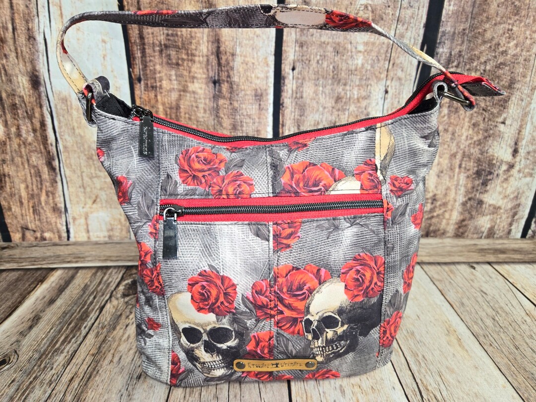 Skulls and Roses Hobo Bag Goth Webs Red and Black - Etsy
