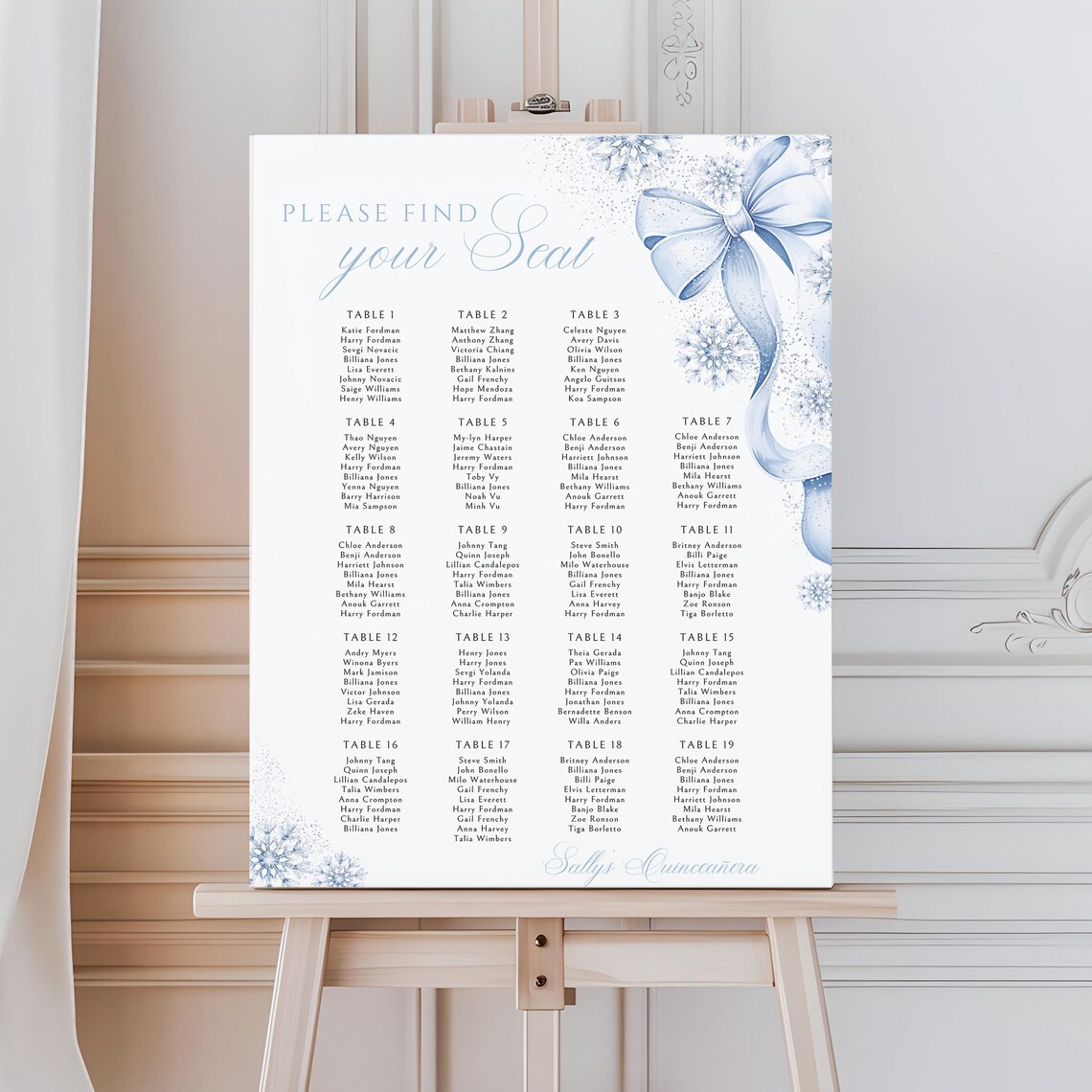 Blue Snowflake Quinceañera Seating Chart, Winter Wonderland (canva ...