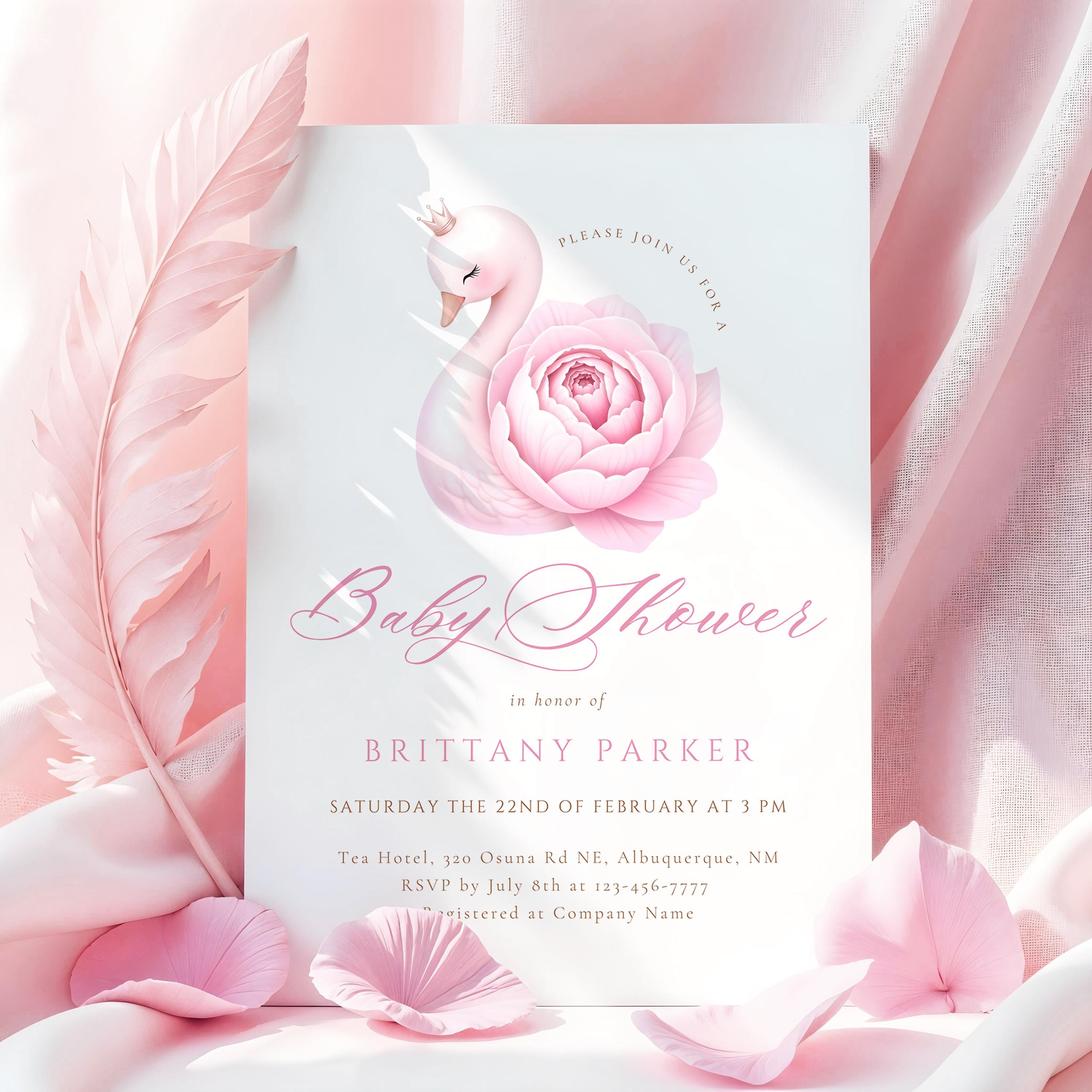 Editable Swan Princess Baby Shower Invitation Pink Swan Floral Invite ...