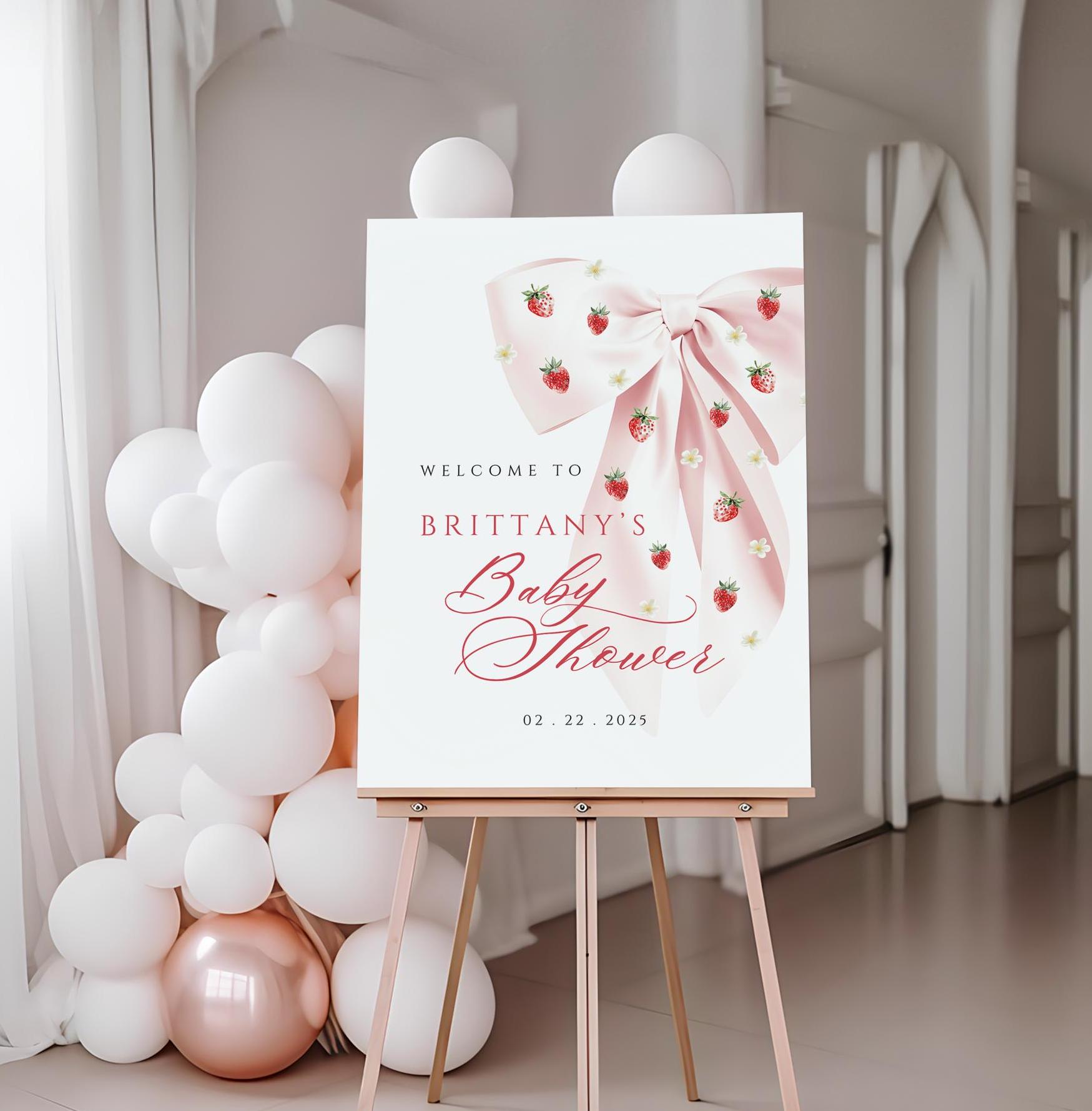 Berry Sweet Baby Shower Sign Canva Template Strawberry Girl Baby Shower ...