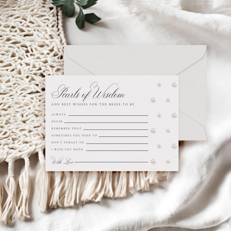 Pearls of Wisdom Bridal Shower Game Bundle, White Pearl Sign and Advice ...