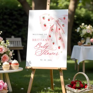 Berry Sweet Baby Shower Sign Canva Template Strawberry Girl Baby Shower ...